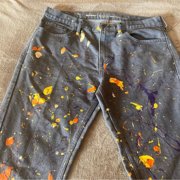 Old Navy | Jeans | Splatter Art Grey Slim Straight Leg Jeans | Poshmark
